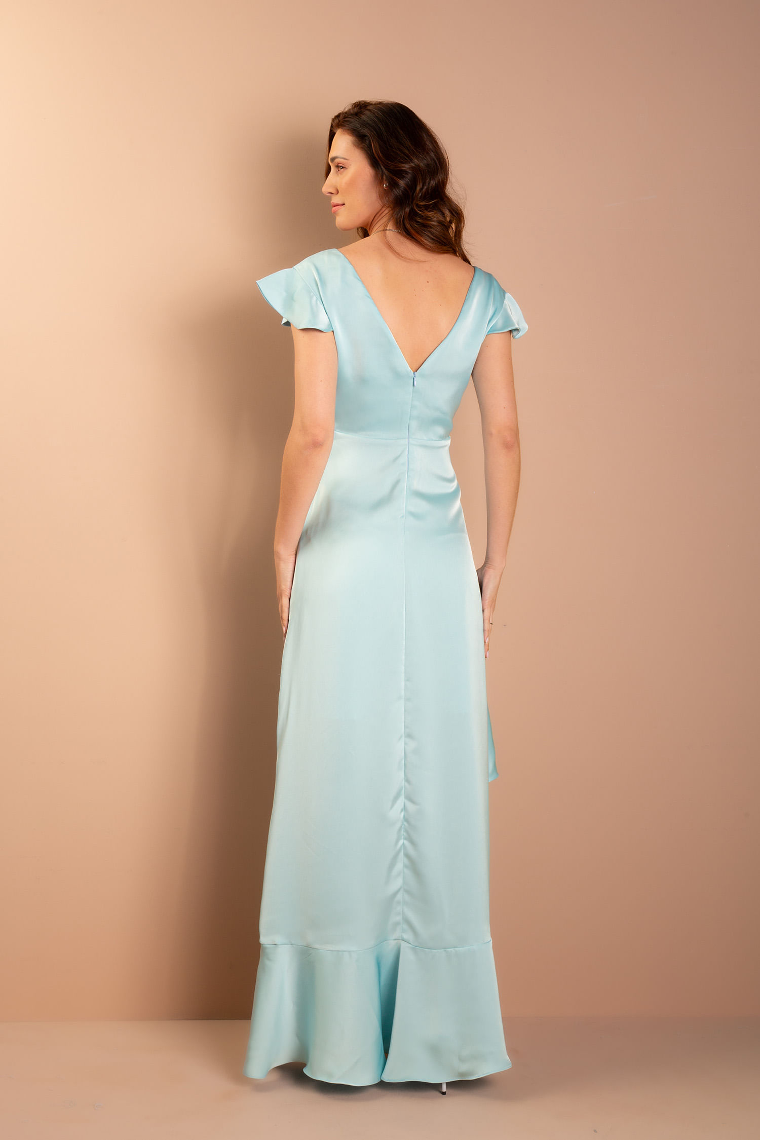 Vestido Longo Flor de Liz - Azul - Amey Moda Feminina
